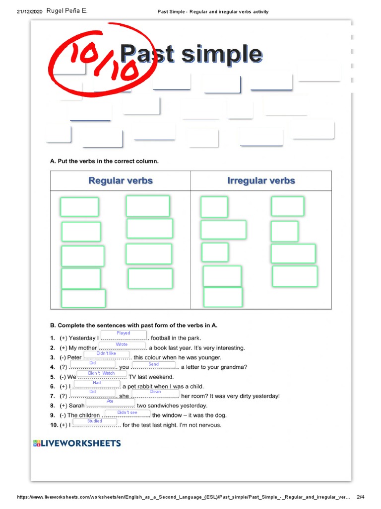 Past Simple - Regular and Irregular Verbs Activity | PDF