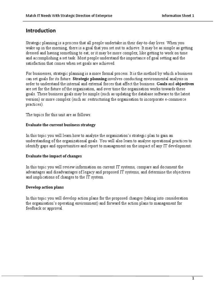 Information Sheet (IT Needs) | PDF | Strategic Management | Strategic ...