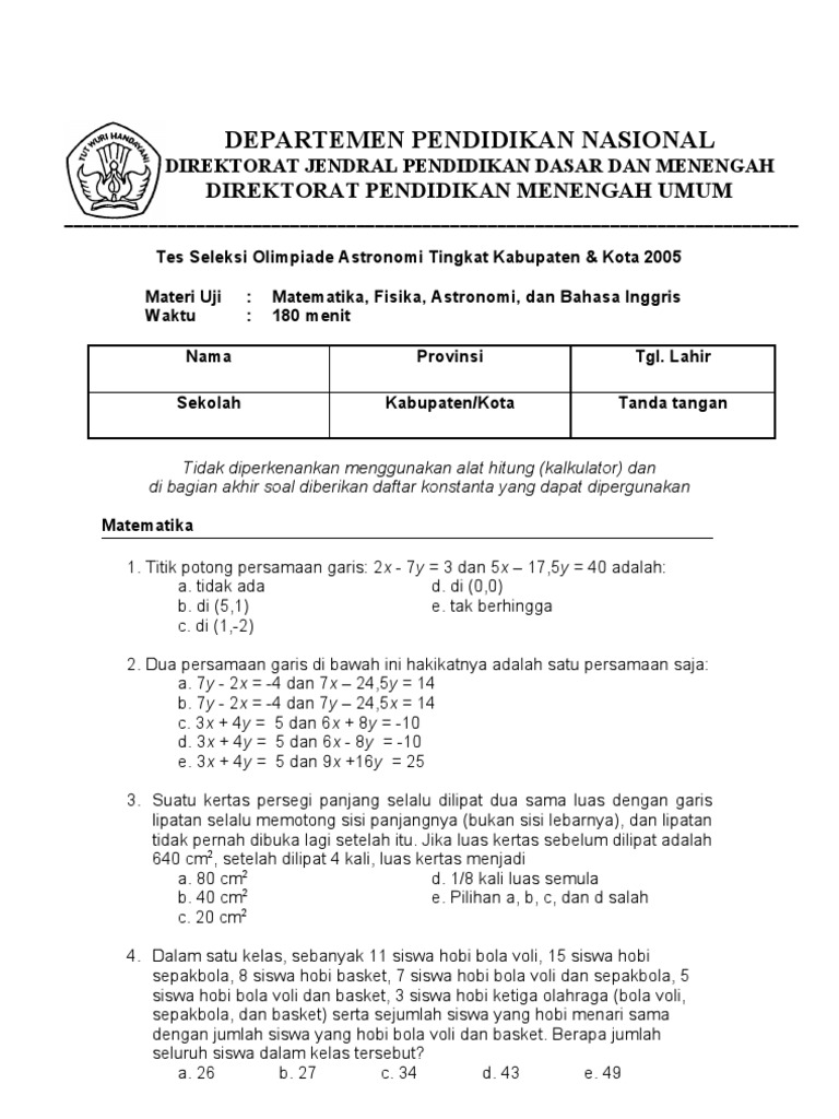 Soal Astro OSK 2005 | PDF