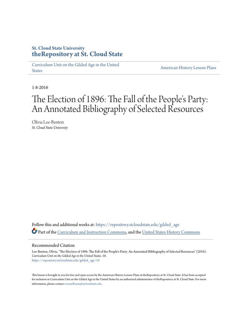 1896 Election: Fall of the People's Party | PDF | People's Party ...