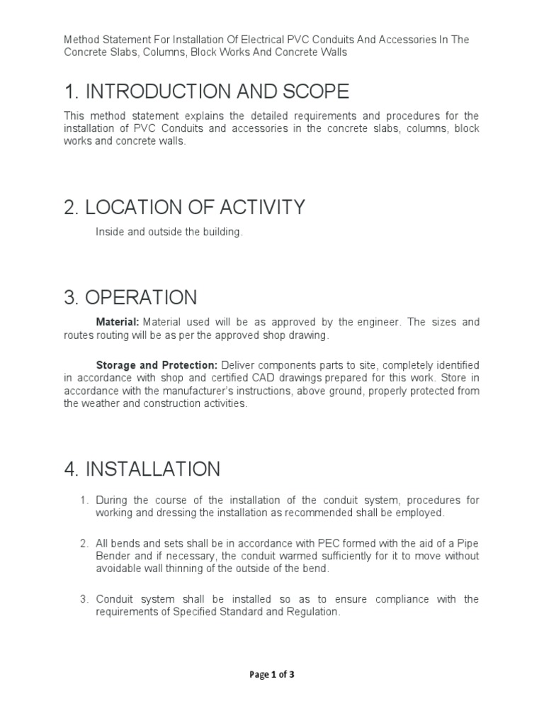 Method Statement - Embedded Conduits | PDF | Pipe (Fluid Conveyance ...