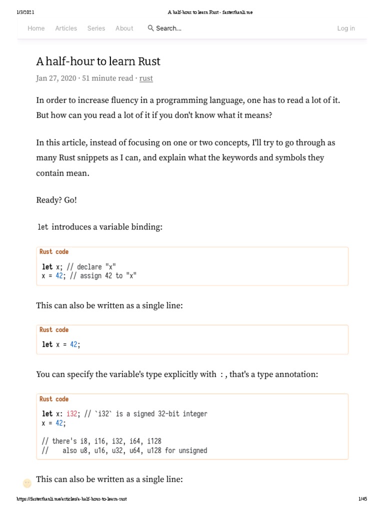 A Half-Hour To Learn Rust - Fasterthanli - Me | Download Free PDF | Parameter (Computer ...
