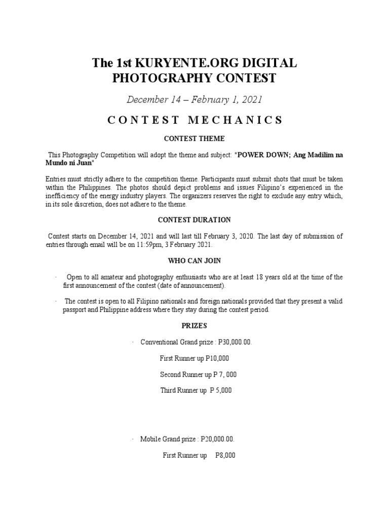 Photo Contest Mechanics | PDF | Photograph | Single Lens Reflex Camera