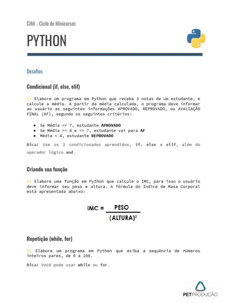 Desafios de programação em Python: condicionais, funções e repetição | PDF