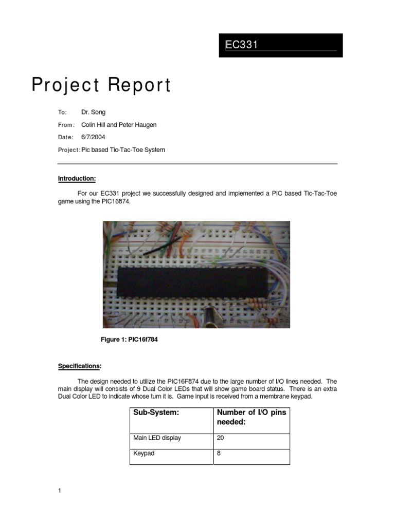 EC331 Project Report: PIC based Tic-Tac-Toe System | PDF | Computer ...