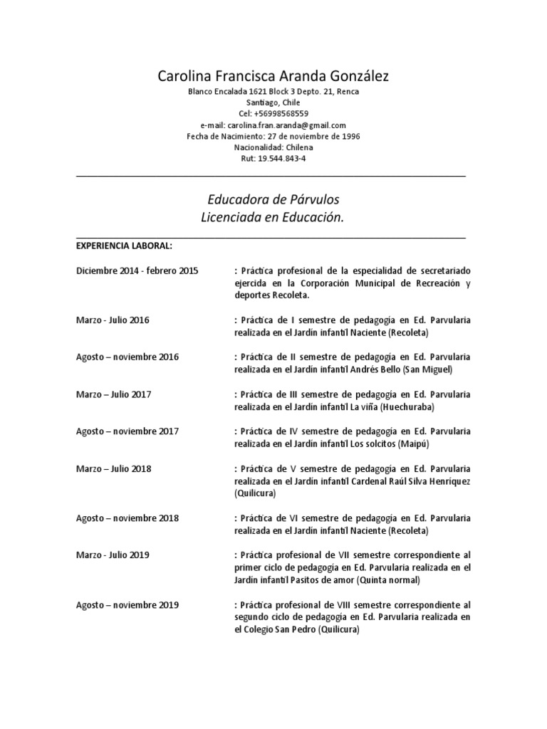 Curriculum Carolina A | PDF | La naturaleza humana | Educación avanzada