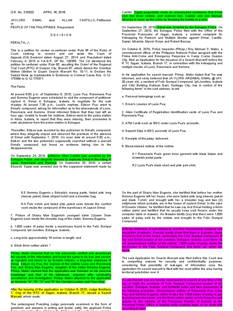 Jaylord Dimal and Allan Castillo vs. People of The Philippines | PDF ...
