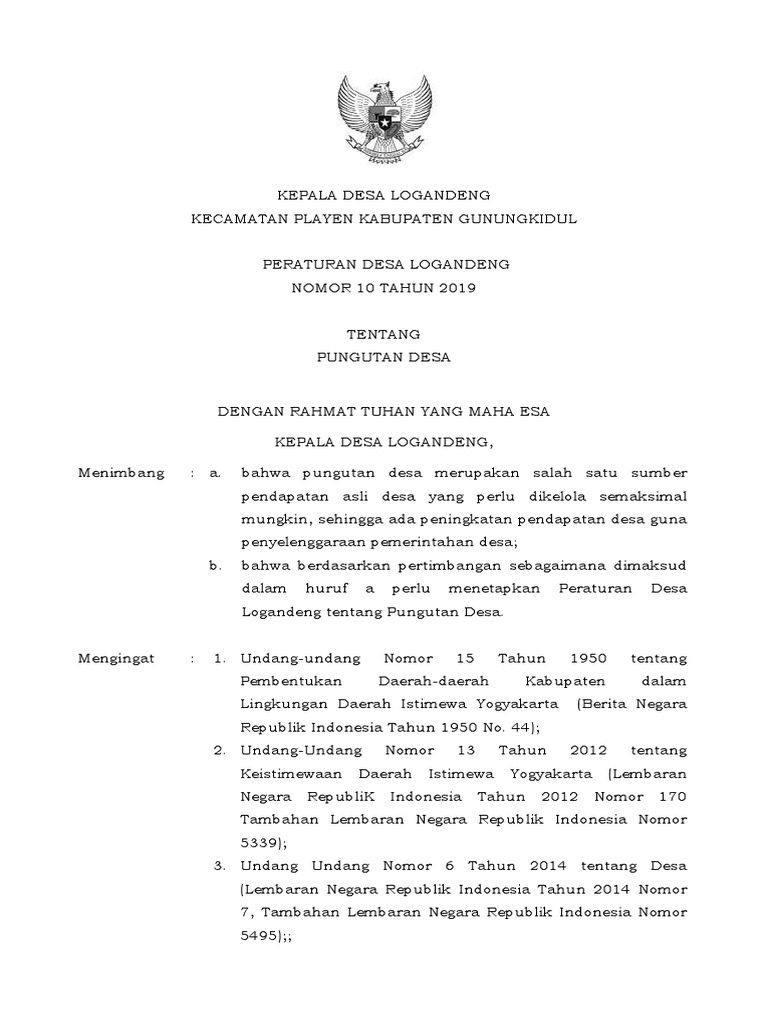 PERDES No 10 Tahun 2019 Tentang Pungutan Desa | PDF