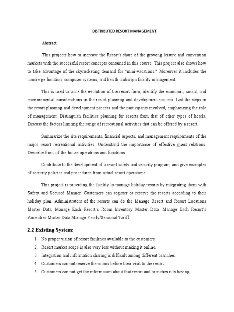 Resort Management System Optimization | PDF | Resort | Digital Technology