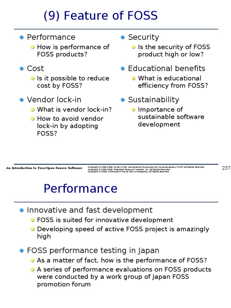 Feature of FOSS: Performance Security | PDF | Free Software | Proprietary Software