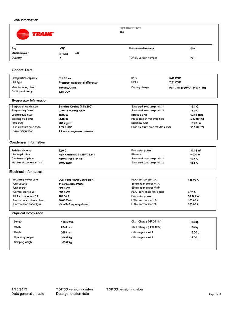 Air Cooled Screw Chiller Data Sheet | PDF | Heat Exchanger | Decibel