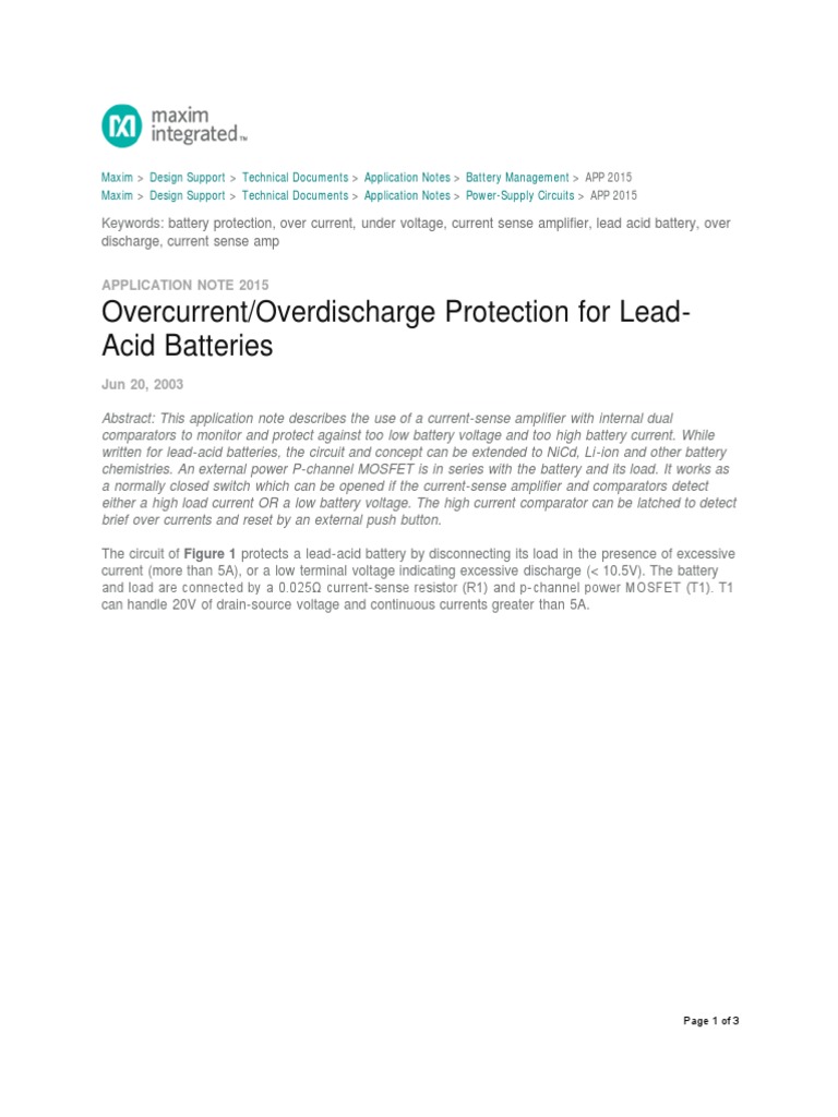Overcurrent/Overdischarge Protection For Lead-Acid Batteries | PDF ...