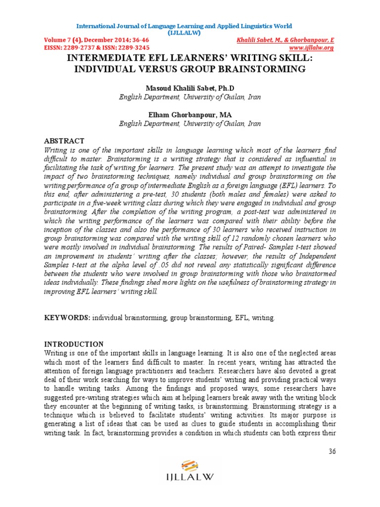 Individual V Group Brainstorm | PDF | Brainstorming | Student's T Test