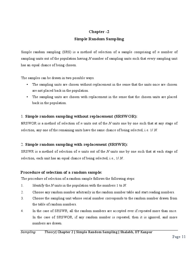 Simple Random Sampling Without Replacement (SRSWOR) | PDF | Mean | Estimator
