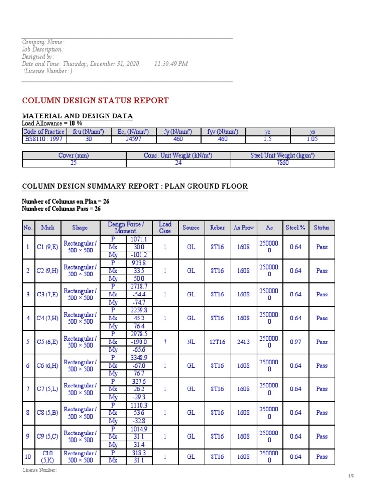 Column Design Status Report: Material and Design Data | PDF | Column ...