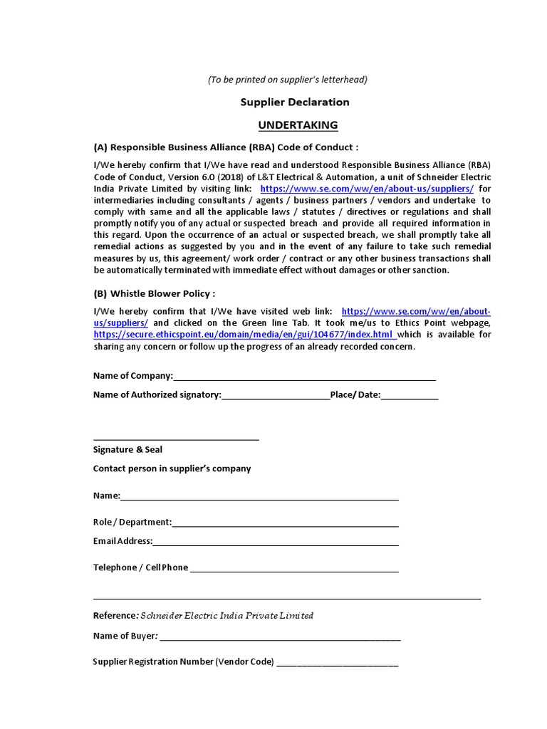 (B) Supplier Declaration - Undertaking | PDF