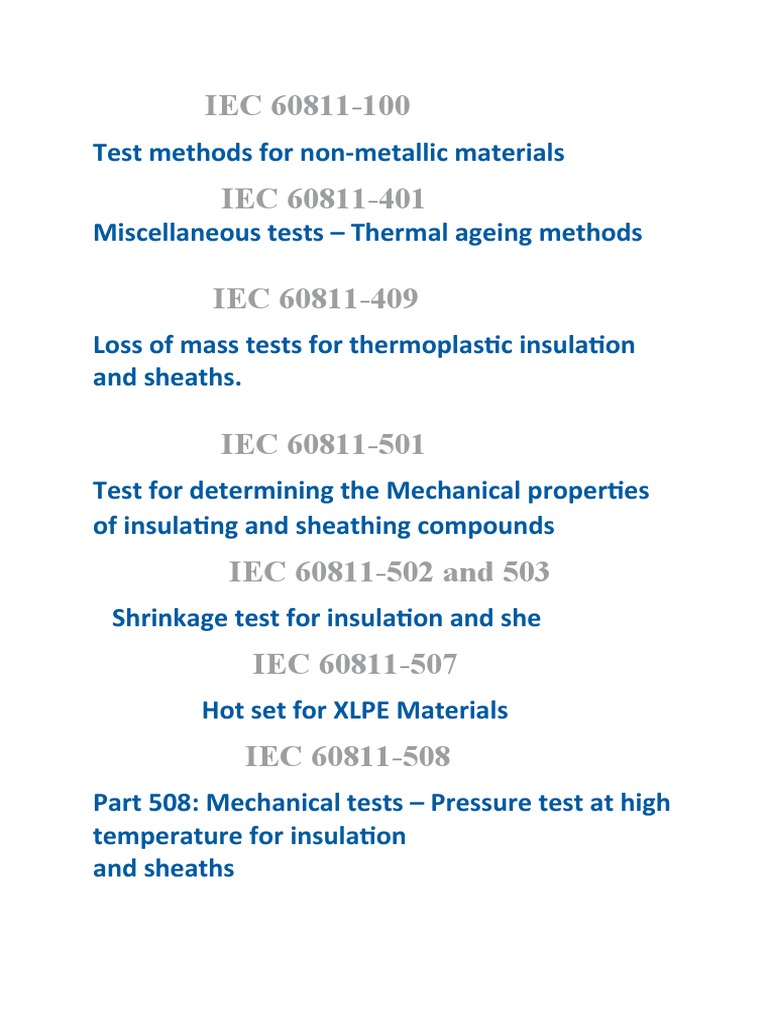 IEC 60811 Testing Methods Overview | PDF | Science & Mathematics ...