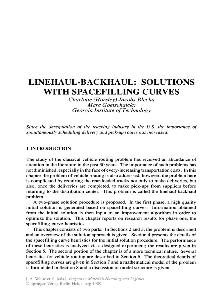 Linehaul-Backhaul: Solutions With Spacefilling Curves | PDF ...