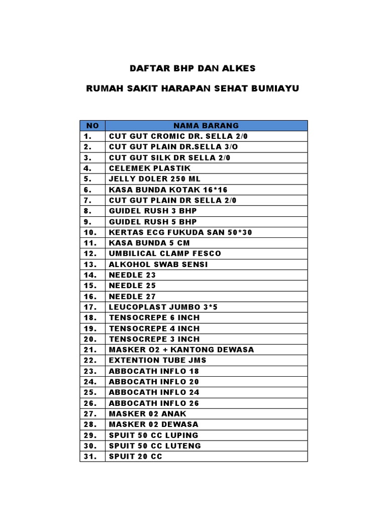 Daftar BHP Dan Alkes New | PDF | Medical Equipment | Clinical Medicine