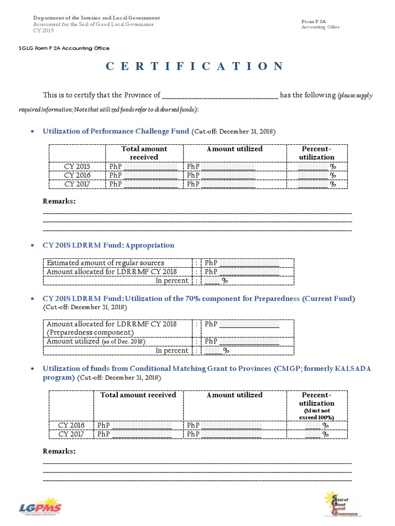 Form 2A - 2K LG Dep Heads (P) - Certifications | PDF | Certification ...