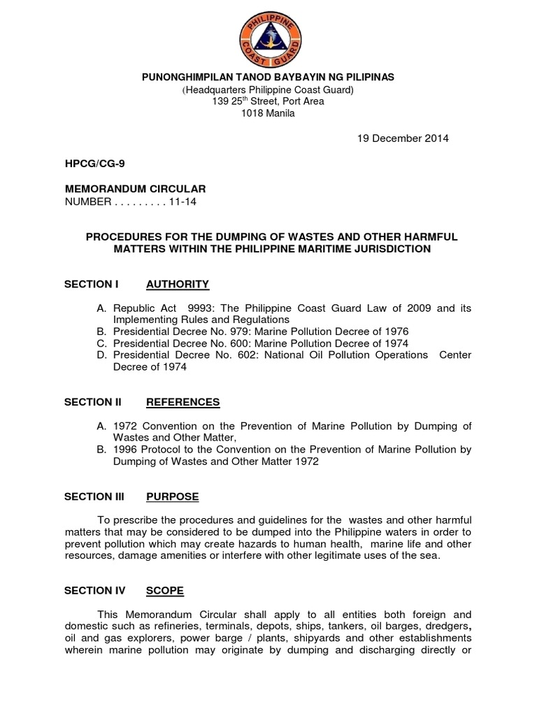 HPCG/CG-9 Memorandum Circular: Punonghimpilan Tanod Baybayin NG ...