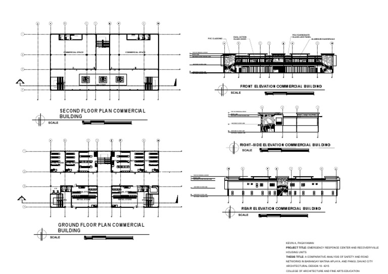 Elevations and Floor Plans Depicting a Multi-Level Commercial Building ...