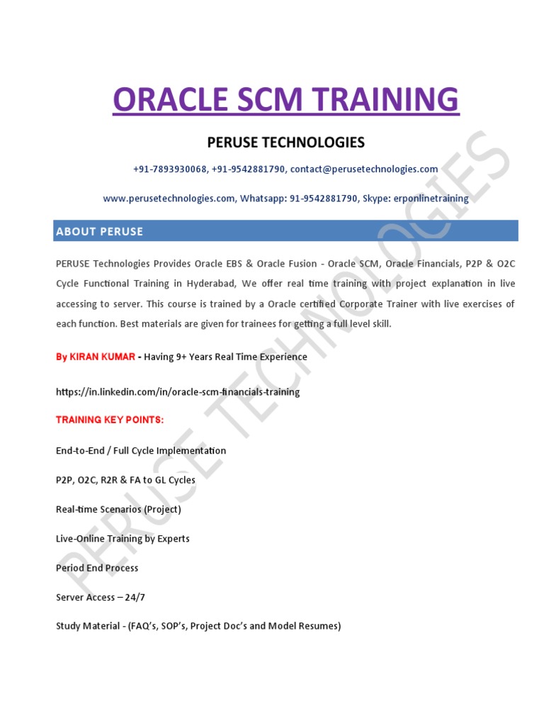 Comprehensive overview of Oracle SCM training covering key modules ...