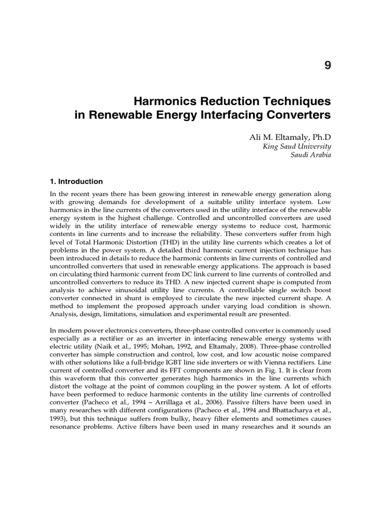 Harmonics Reduction Techniques in Renewable Energy Interfacing ...