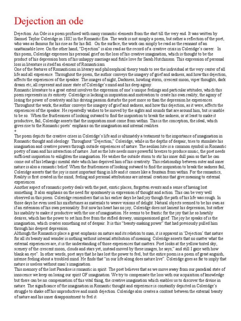 Dejection An Ode | PDF | Samuel Taylor Coleridge | Romanticism