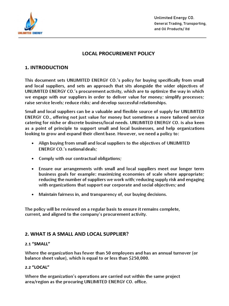 Local Procurement Policy: "Small" | PDF | Supply Chain | Procurement