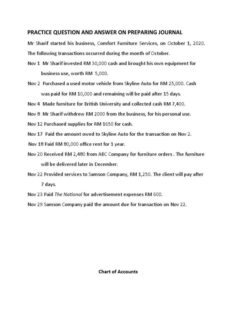 Practice Question and Answer On Preparing Journal | PDF | Business ...