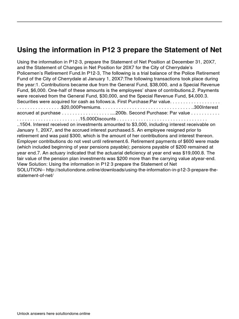 Using The Information in P12 3 Prepare The Statement of Net: Unlock Answers Here Solutiondone ...
