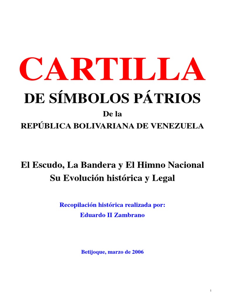 Cartilla de La Evolución de Los Símbolos Patrios de Venezuela | PDF ...