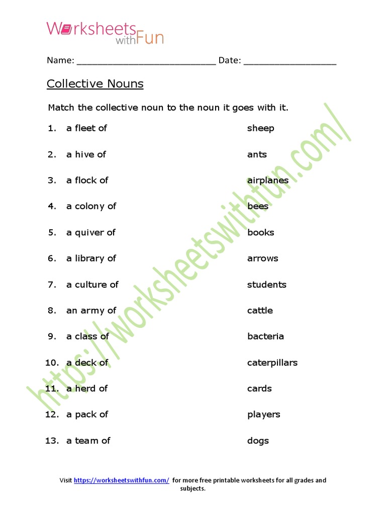 Collective Nouns Worksheet 1 | PDF | Bees | Livestock