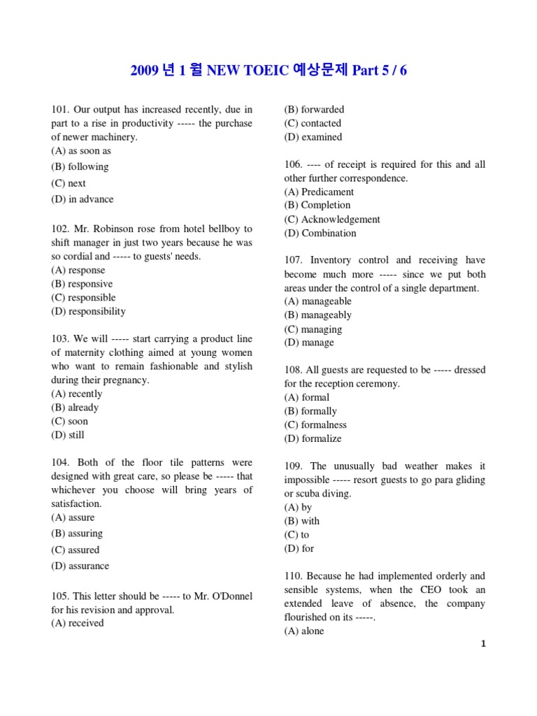 TOEIC Practice Test: Part 5/6 - Vocabulary Questions with Answer ...