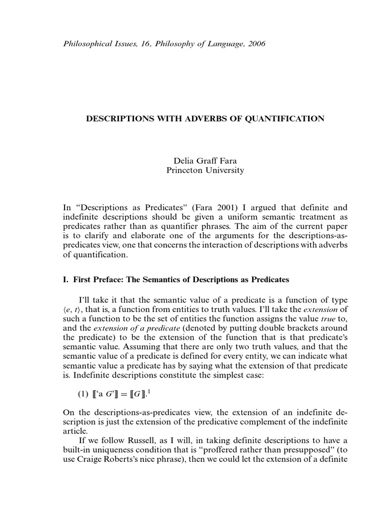 Philosophical Issues, 16, Philosophy of Language, 2006: Descriptions With Adverbs of ...