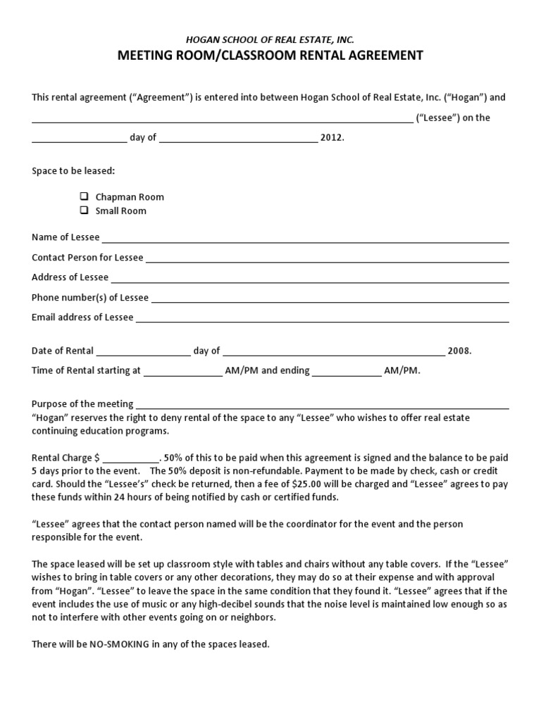 Classroom Rental Agreement PDF | Download Free PDF | Indemnity | Lease