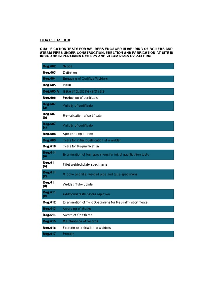 CHAPTER XIII IBR Welder Qualification | PDF | Welding | Construction