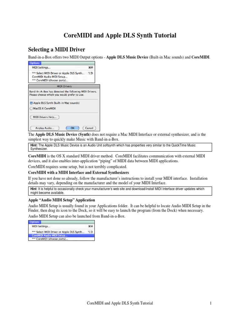 Band-in-a-Box CoreMIDI Help | PDF | Synthesizer | Mac Os