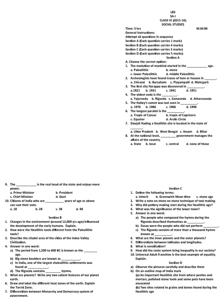 Class 6 SST | PDF | Neolithic | Archaeology