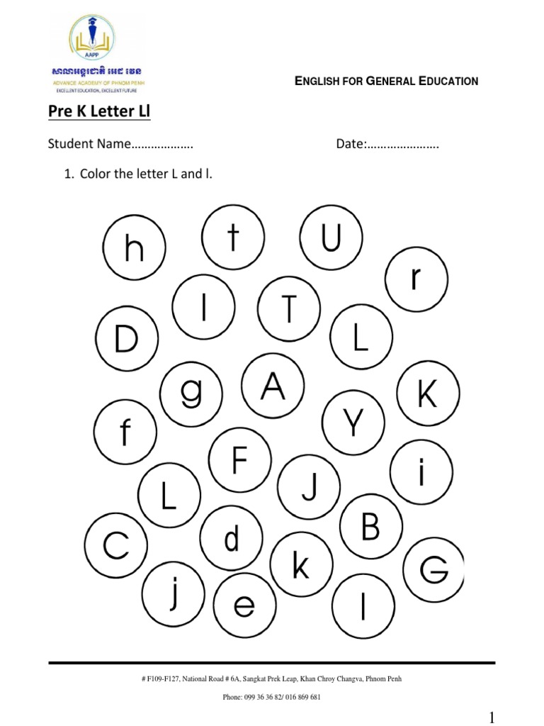English Education: Pre K Letter L Activities | PDF