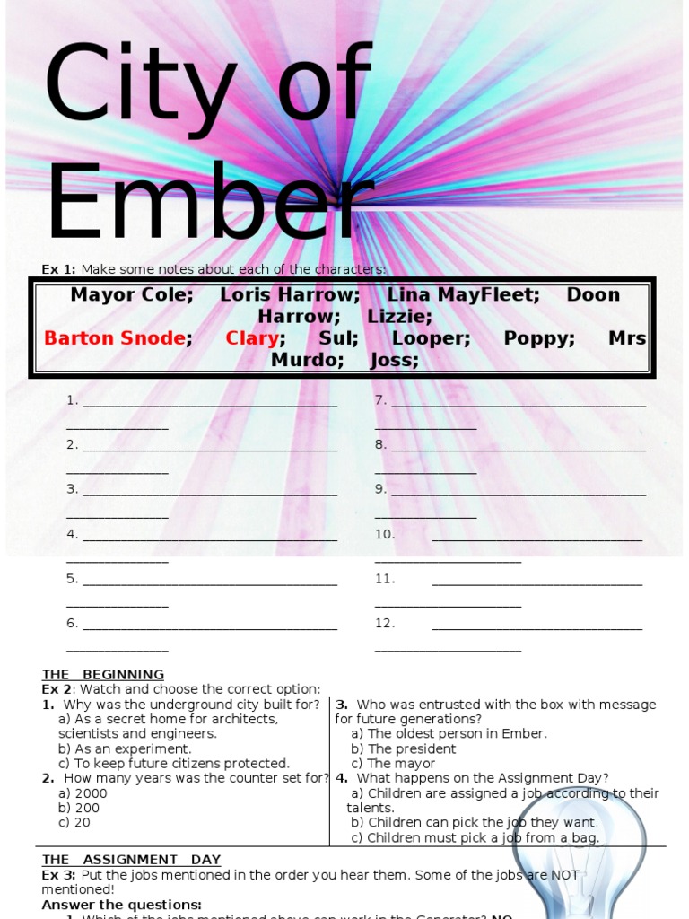 City of Ember Character and Plot Worksheets | PDF