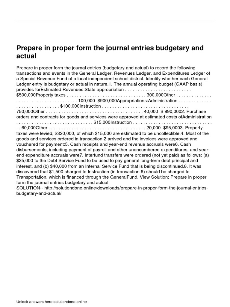 Prepare in Proper Form The Journal Entries Budgetary and Actual | PDF