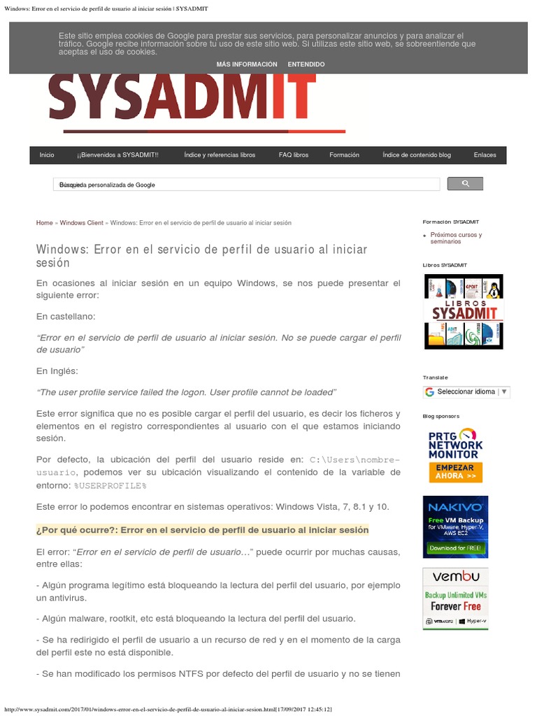 Windows - Error en El Servicio de Perfil de Usuario Al Iniciar Sesión ...