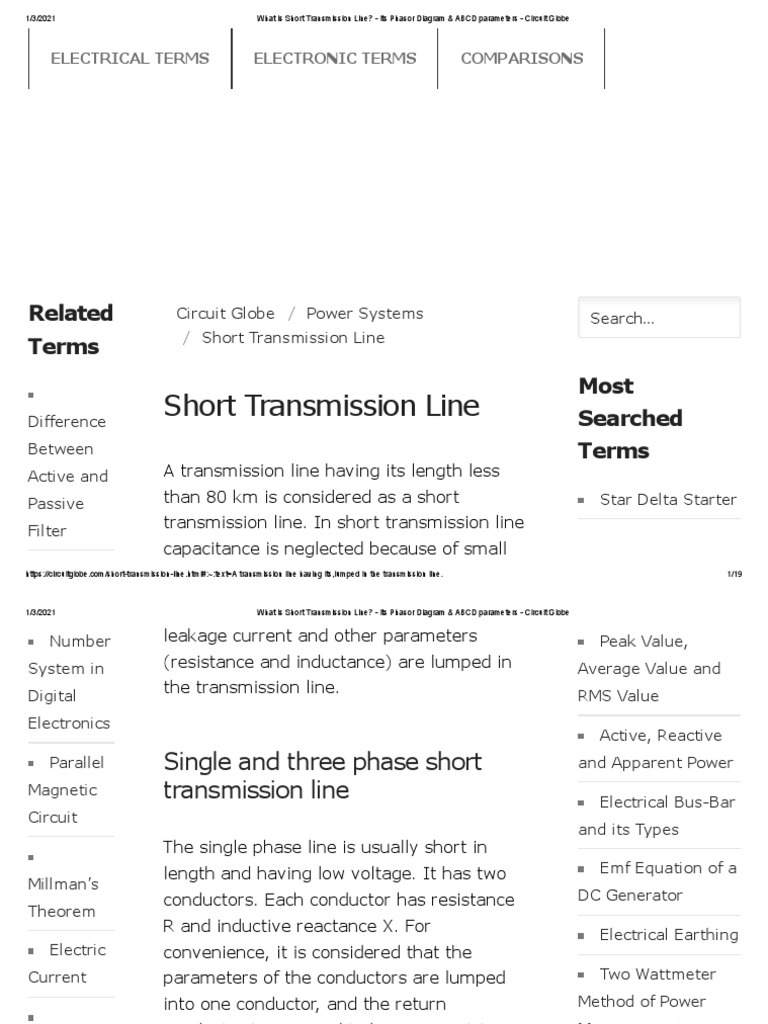 What Is Short Transmission Line - Its Phasor Diagram & ABCD Parameters ...