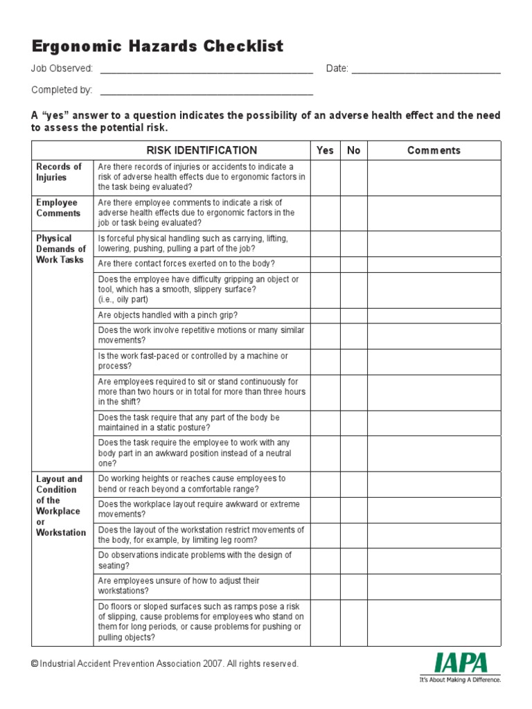 Ergonomic Hazards Checklist | PDF | Human Factors And Ergonomics ...