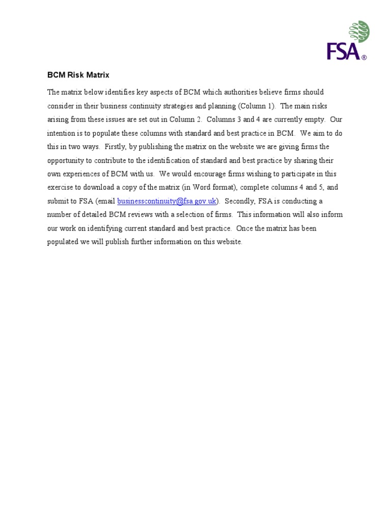BCM Risk Matrix | PDF | Business Continuity | Risk