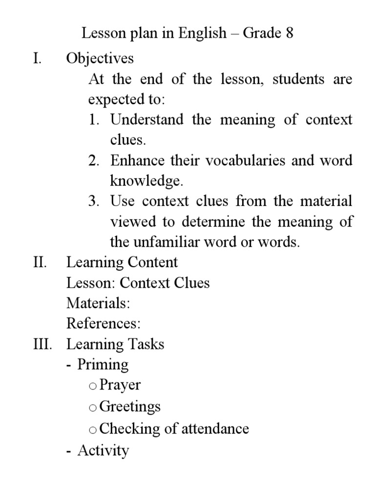 Drafts - Lesson Plan in English | PDF | Reading Comprehension | Cognition