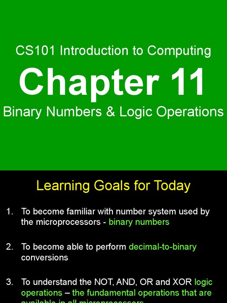 CS101 Introduction To Computing: Binary Numbers & Logic Operations | PDF | Boolean Algebra ...