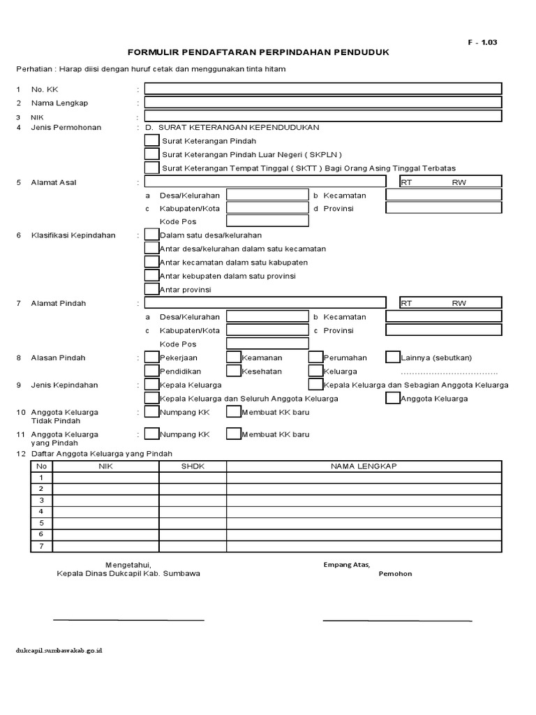 Formulir Pendaftaran Perpindahan Penduduk | PDF